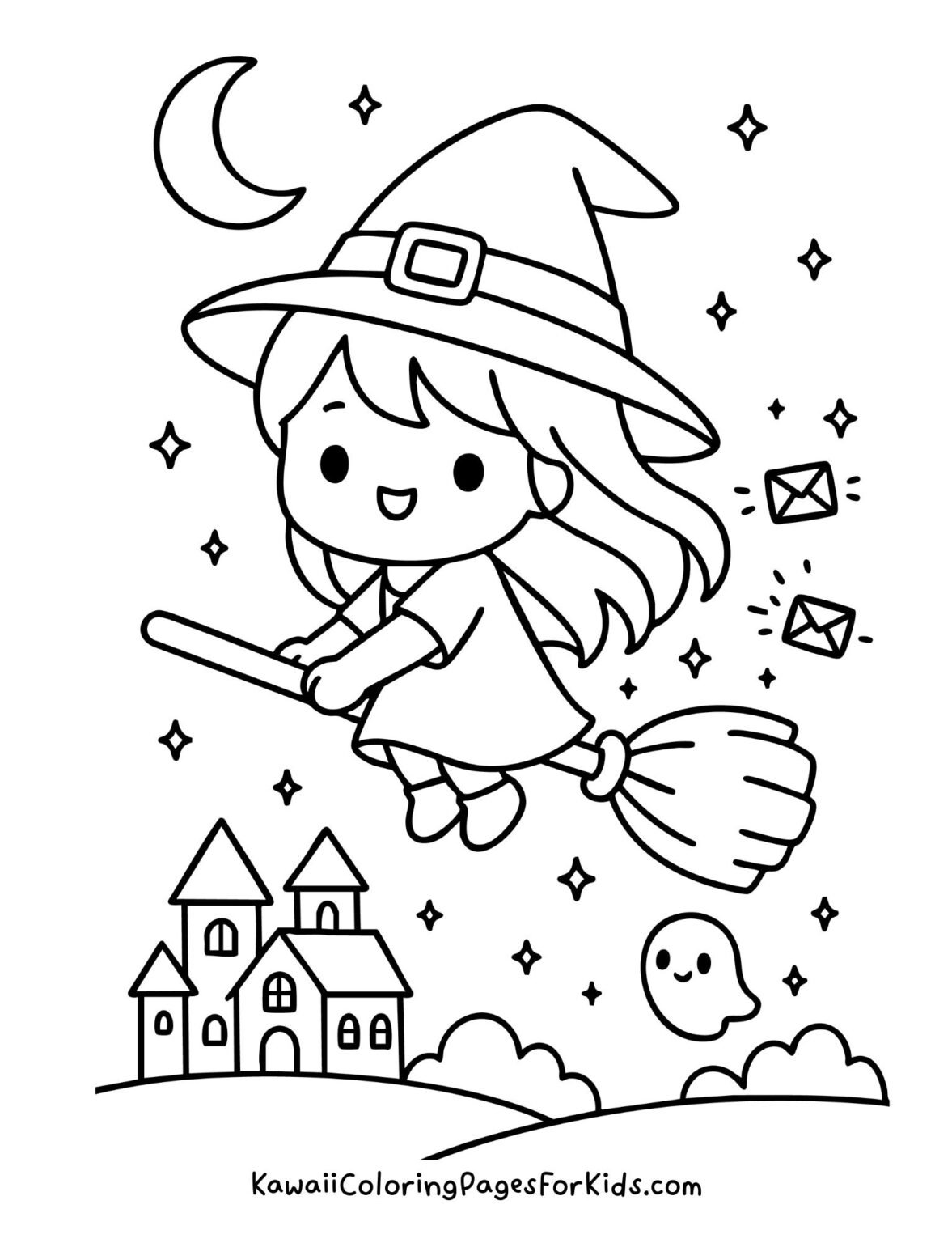 Kawaii Witch Printables – Free Halloween Coloring Sheets