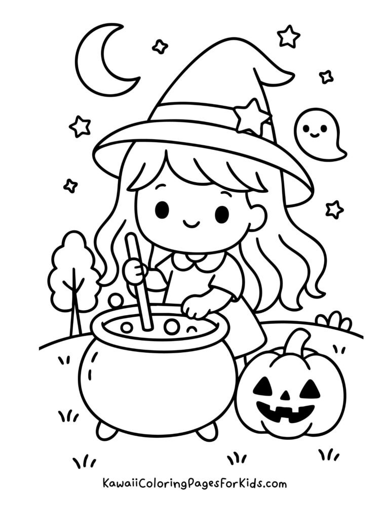 Kawaii Witch Printables – Free Halloween Coloring Sheets