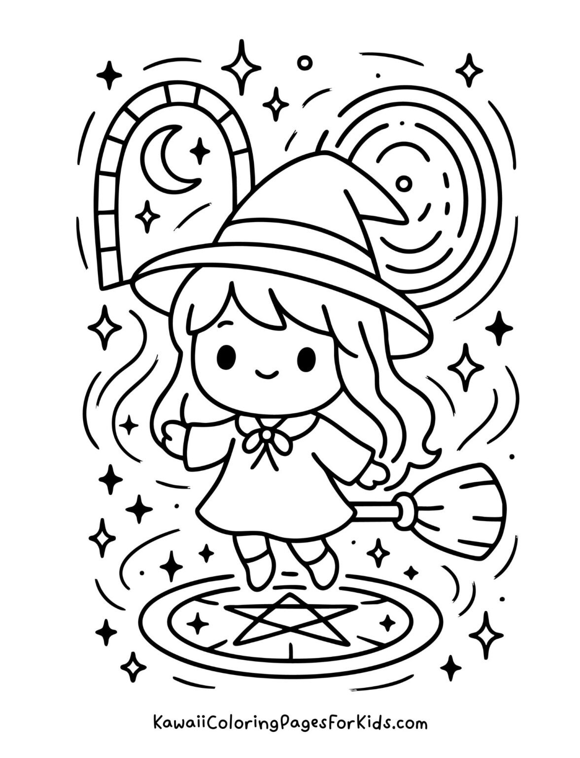 Kawaii Witch Printables – Free Halloween Coloring Sheets